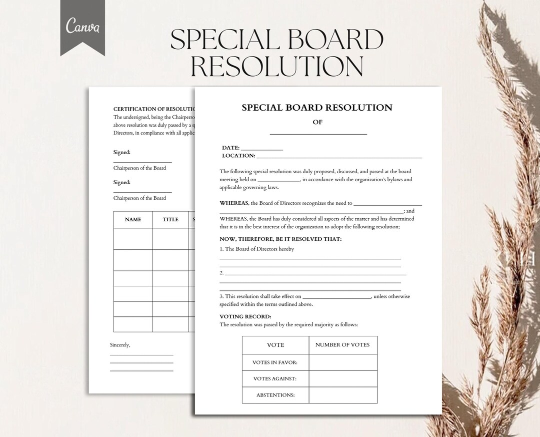 Special Board Resolution Template PDF, Canva - Etsy