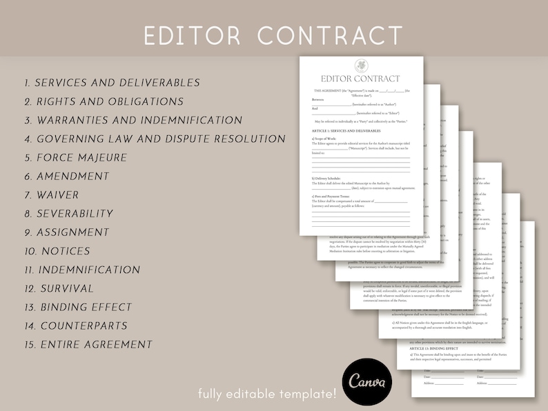 Editor Contract Template, Editing Services Contract ,editorial Services ...