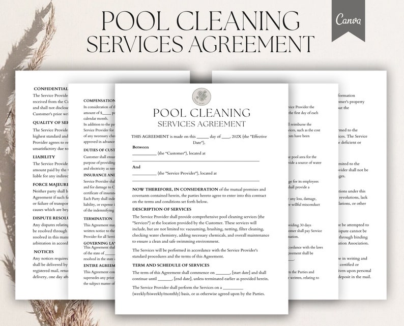 Editable Pool Cleaning Agreement, Pool Service Contract Template, Pool ...