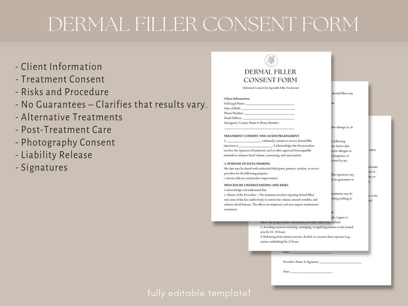 Dermal Filler Consent Form Template, Facial Filler Treatment Agreement ...