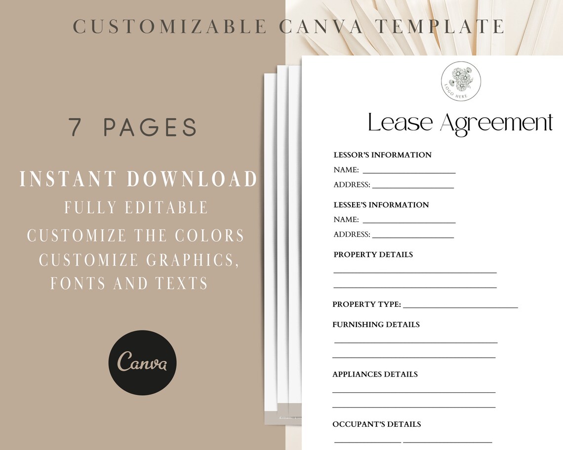 Editable Lease Contract Template, Residential Lease Agreement ,landlord ...