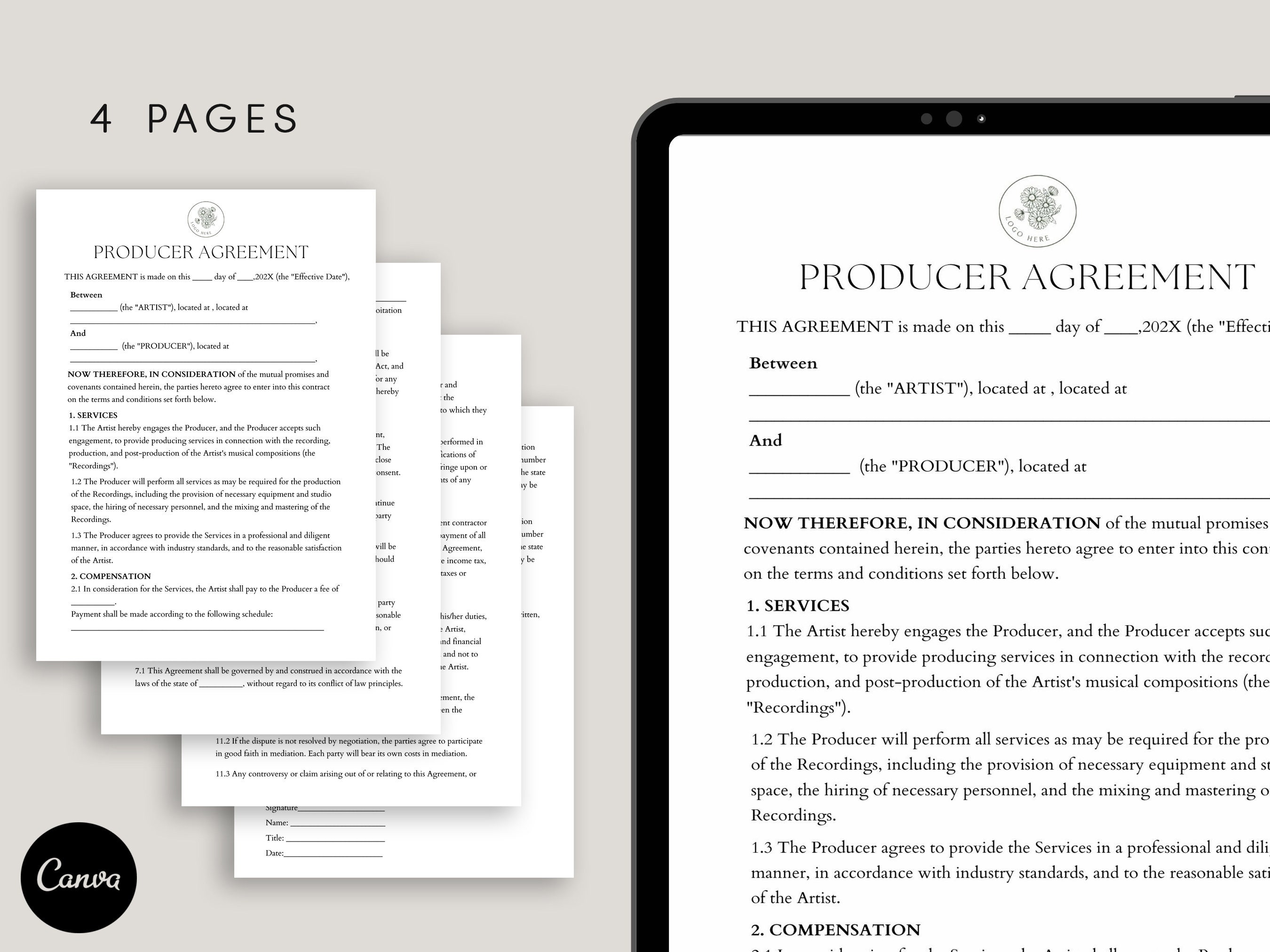 Editable Producer Agreement ,producer Contract Template, Music ...