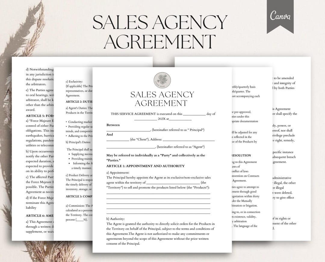 Sales Agency Agreement Template , Agency Sales Contract, Pdf, Canva - Etsy