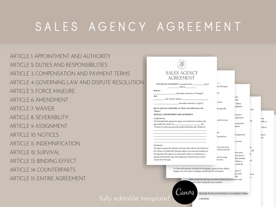 Sales Agency Agreement Template , Agency Sales Contract, Pdf, Canva - Etsy