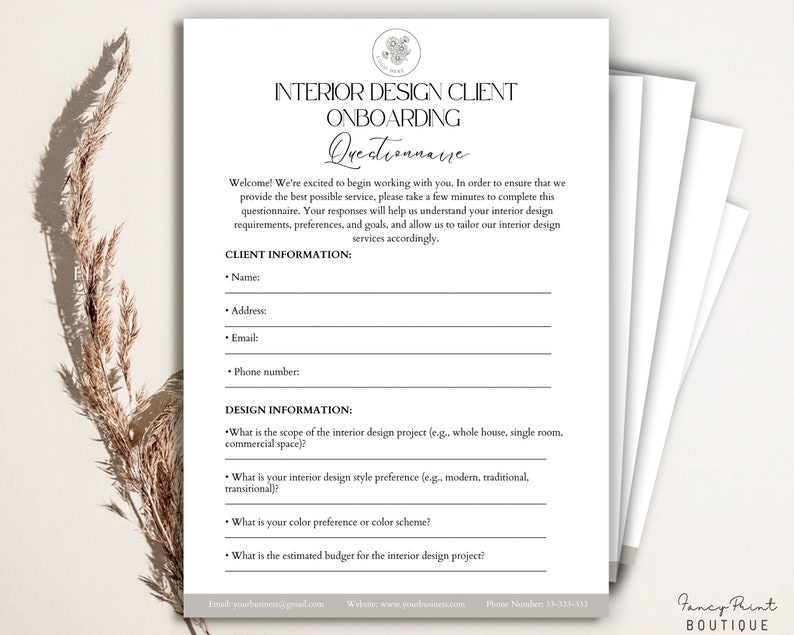 Editable Interior Design Client Questionnaire, Onboarding Form ...