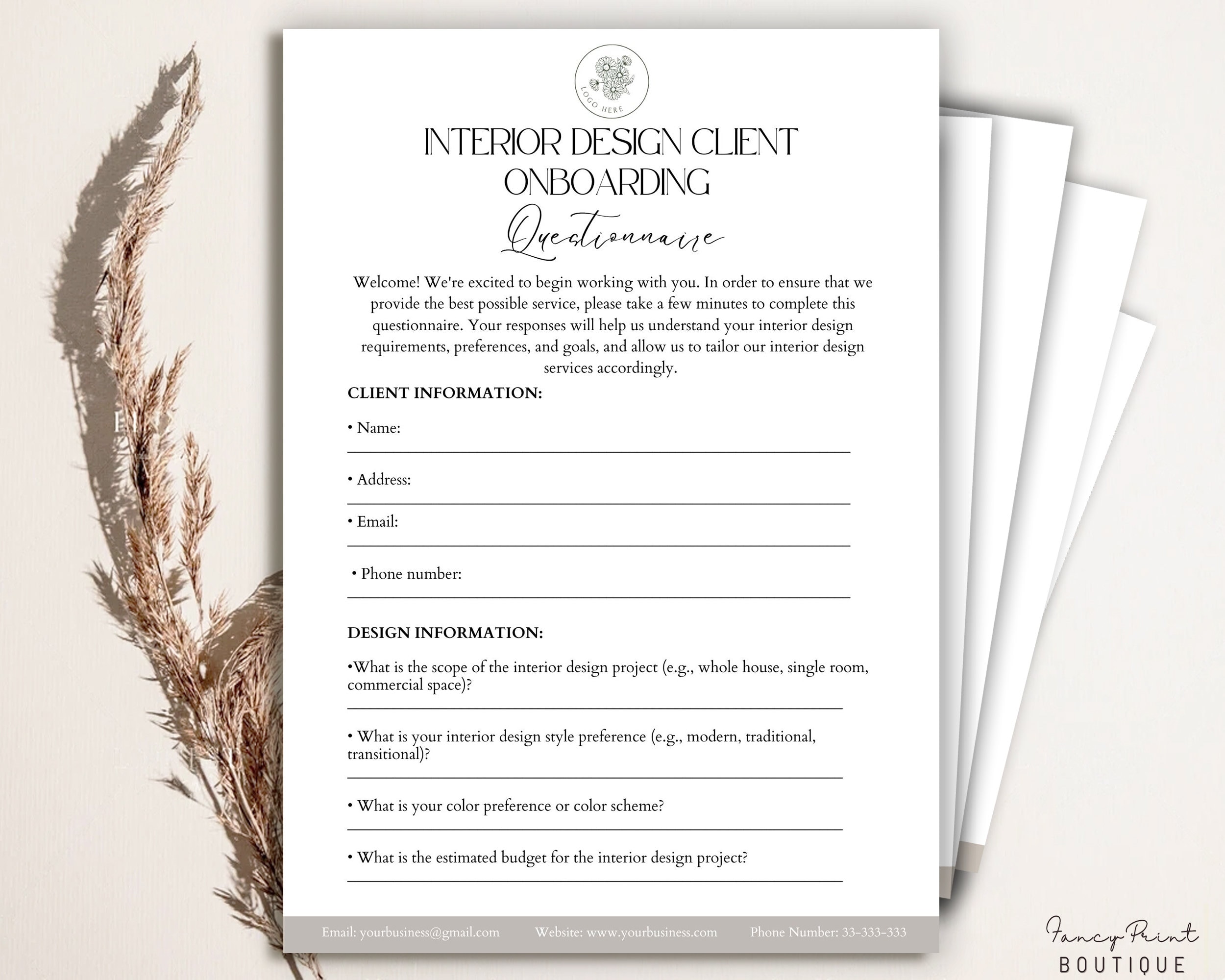 Editable Interior Design Client Questionnaire, Onboarding Form ...