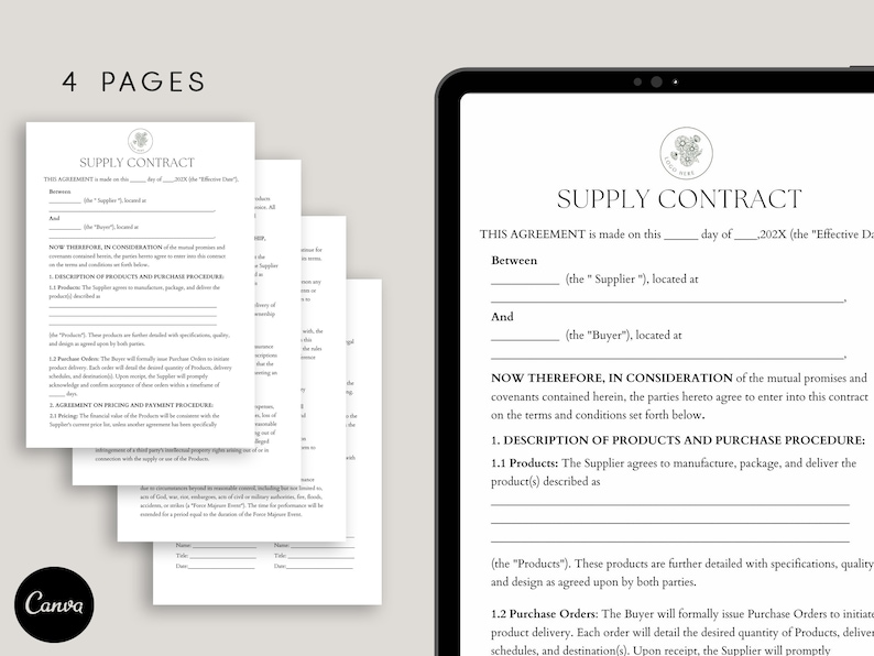 Supply Contract Template , Editable Supply Agreement Forms, Supplier ...