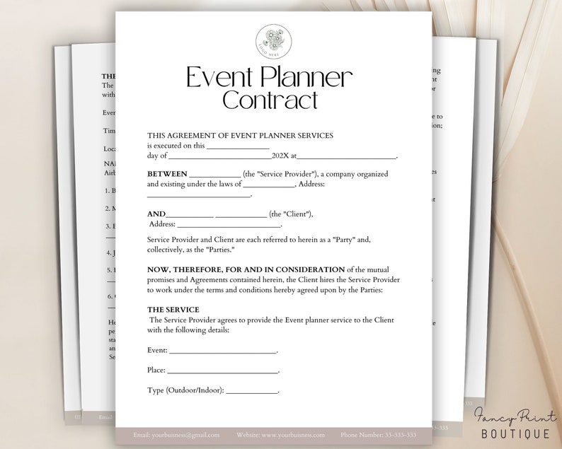 Editable Event Planner Contract Template Event Planning Etsy