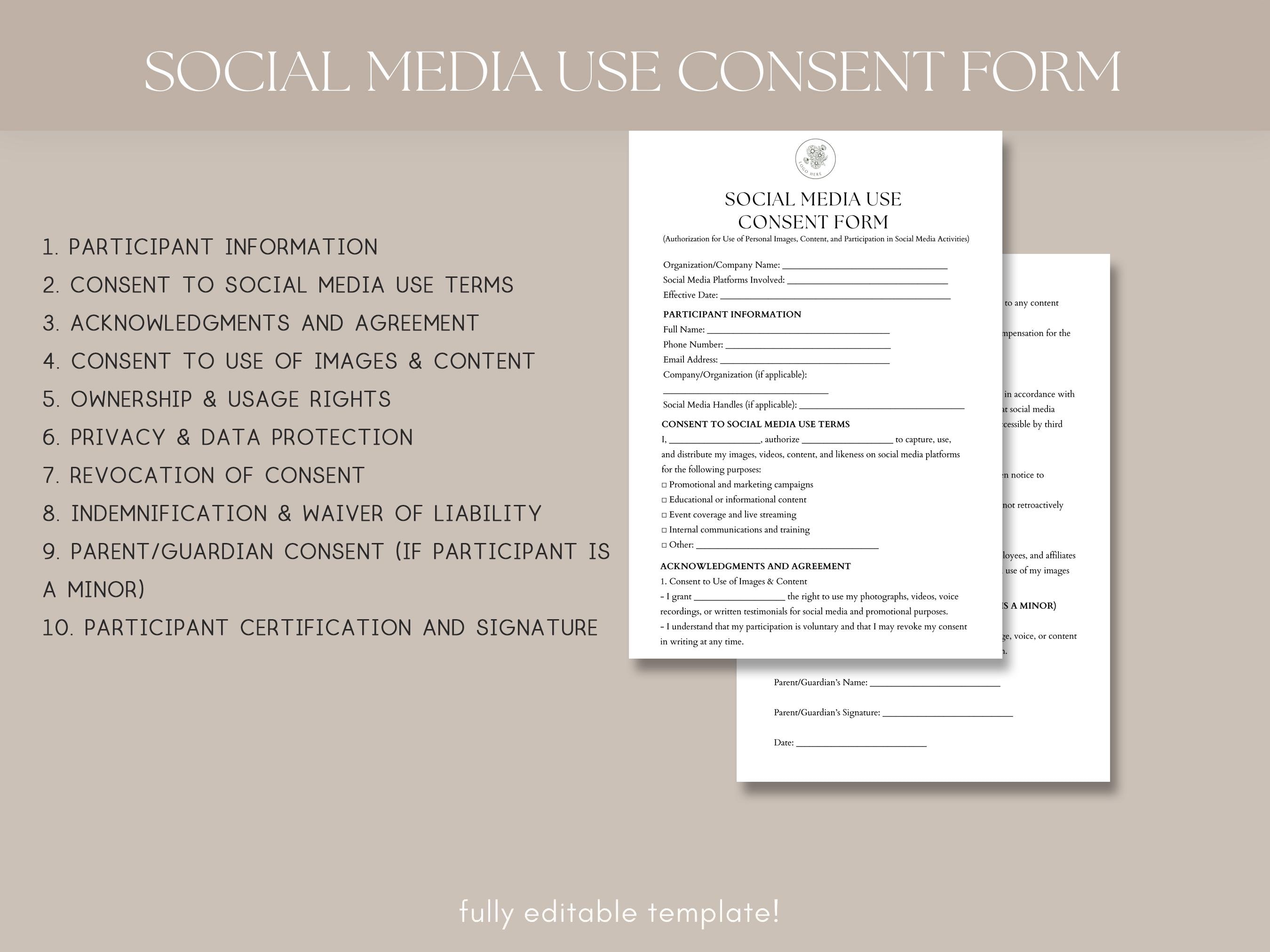 Social Media Use Consent Form Template,social Media Consent Agreement ...