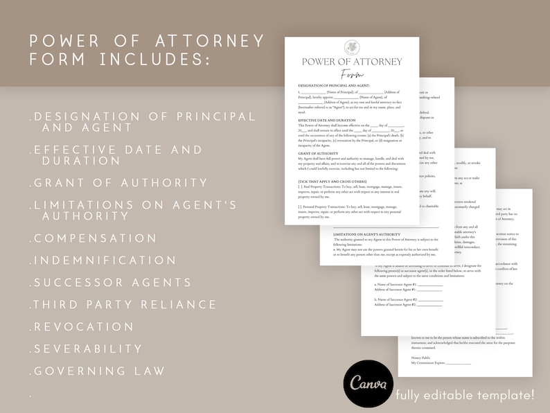 Power of Attorney POA Form, Editable General Power of Attorney ...