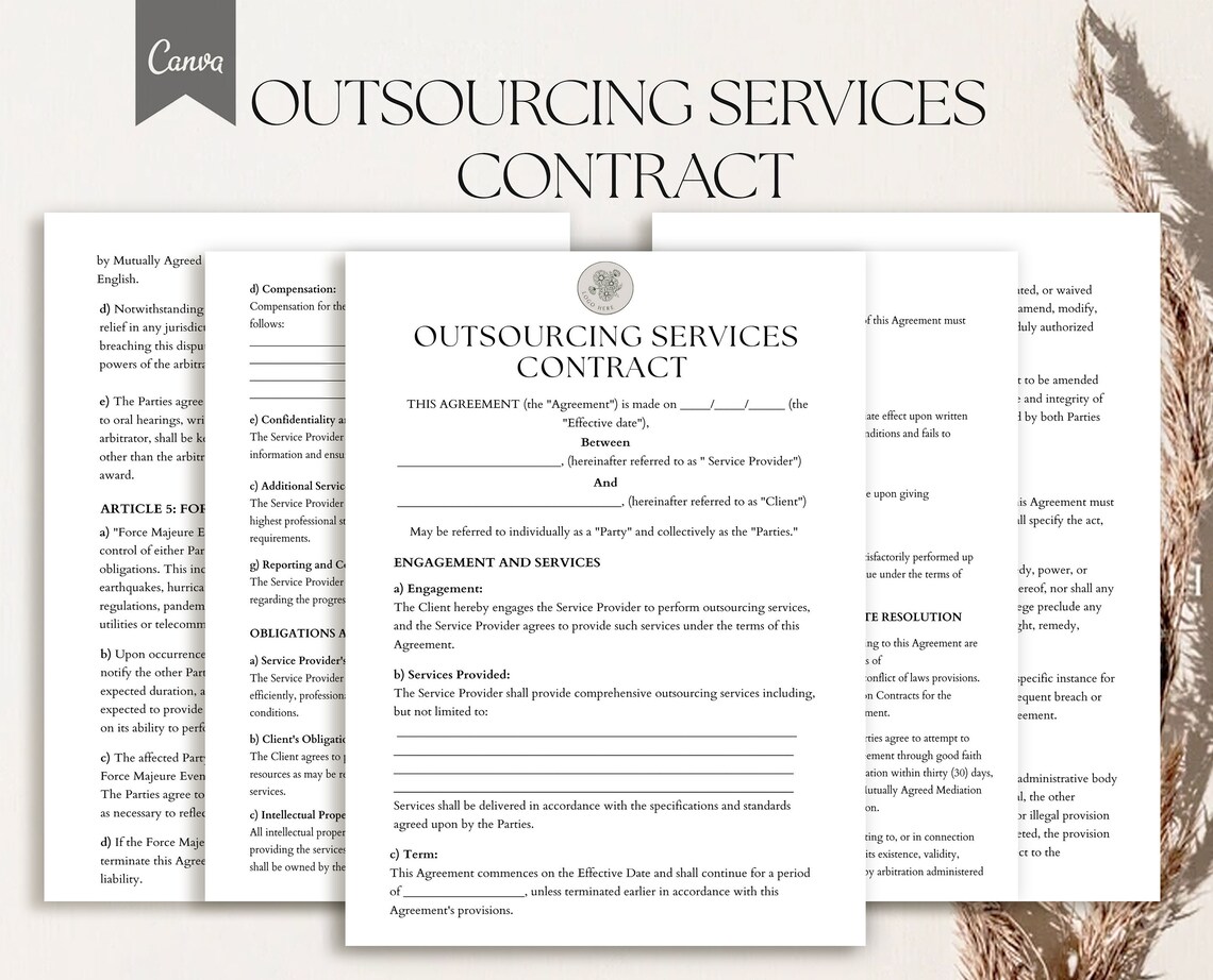 Outsourcing Services Contract Template, Outsourcing Agreement, PDF ...