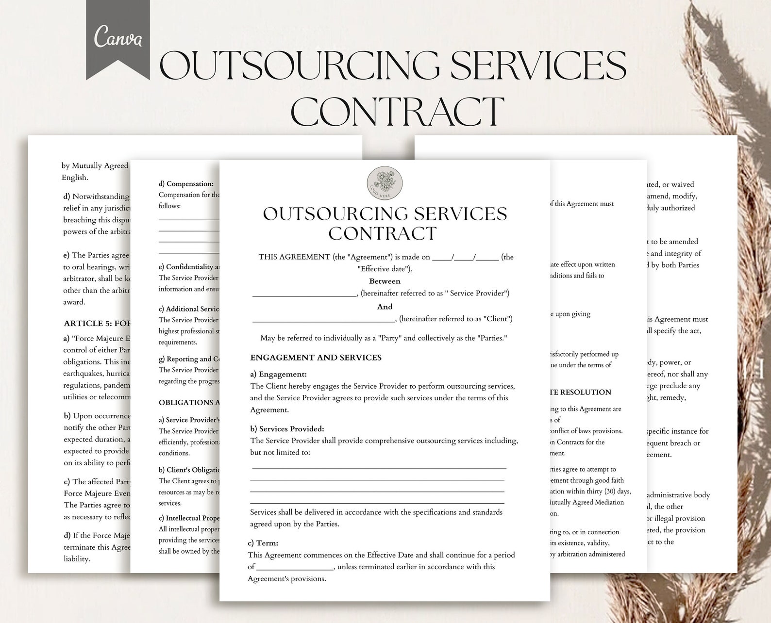 Outsourcing Services Contract Template, Outsourcing Agreement, PDF ...
