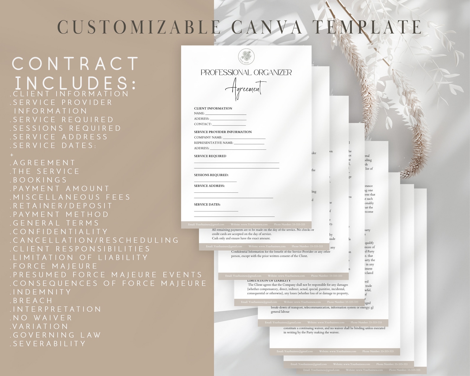 Editable Professional Organizer Agreement, Organizer Contract Template ...