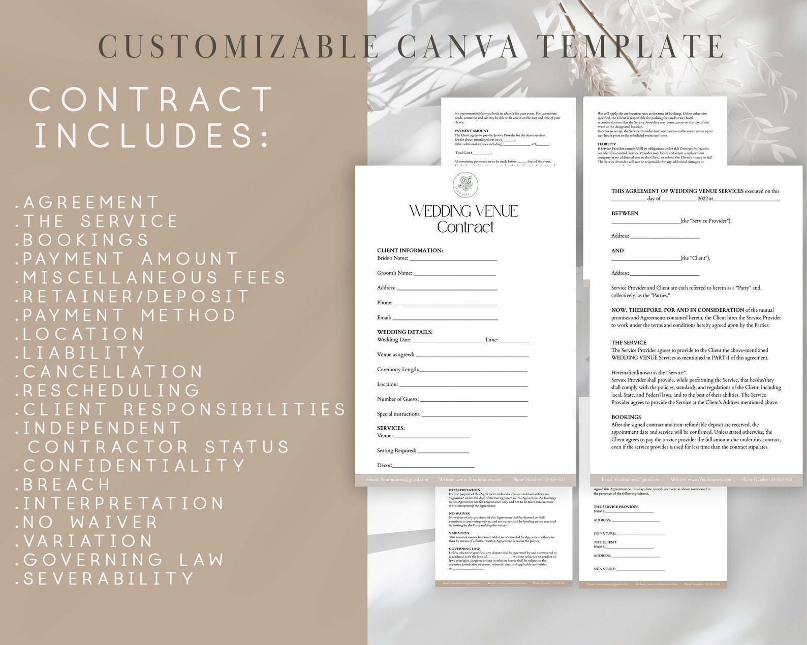 Wedding Venue Contract, Wedding Rental Venue Templates, Event Venue ...