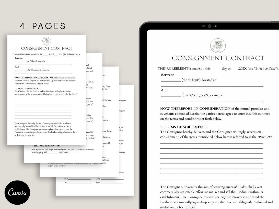 Editable Consignment Contract, Product Consignment Contract, Consignment Agreement , Consignment ...