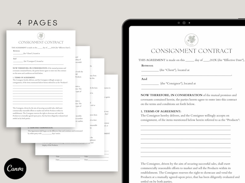 Editable Consignment Contract, Product Consignment Contract, Consignment Agreement , Consignment ...