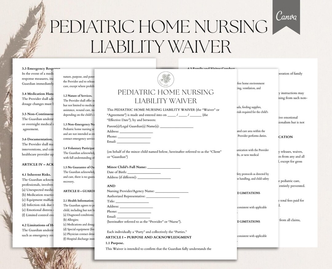 Pediatric Home Nursing Liability Waiver, Pediatric Nursing Consent Form ...
