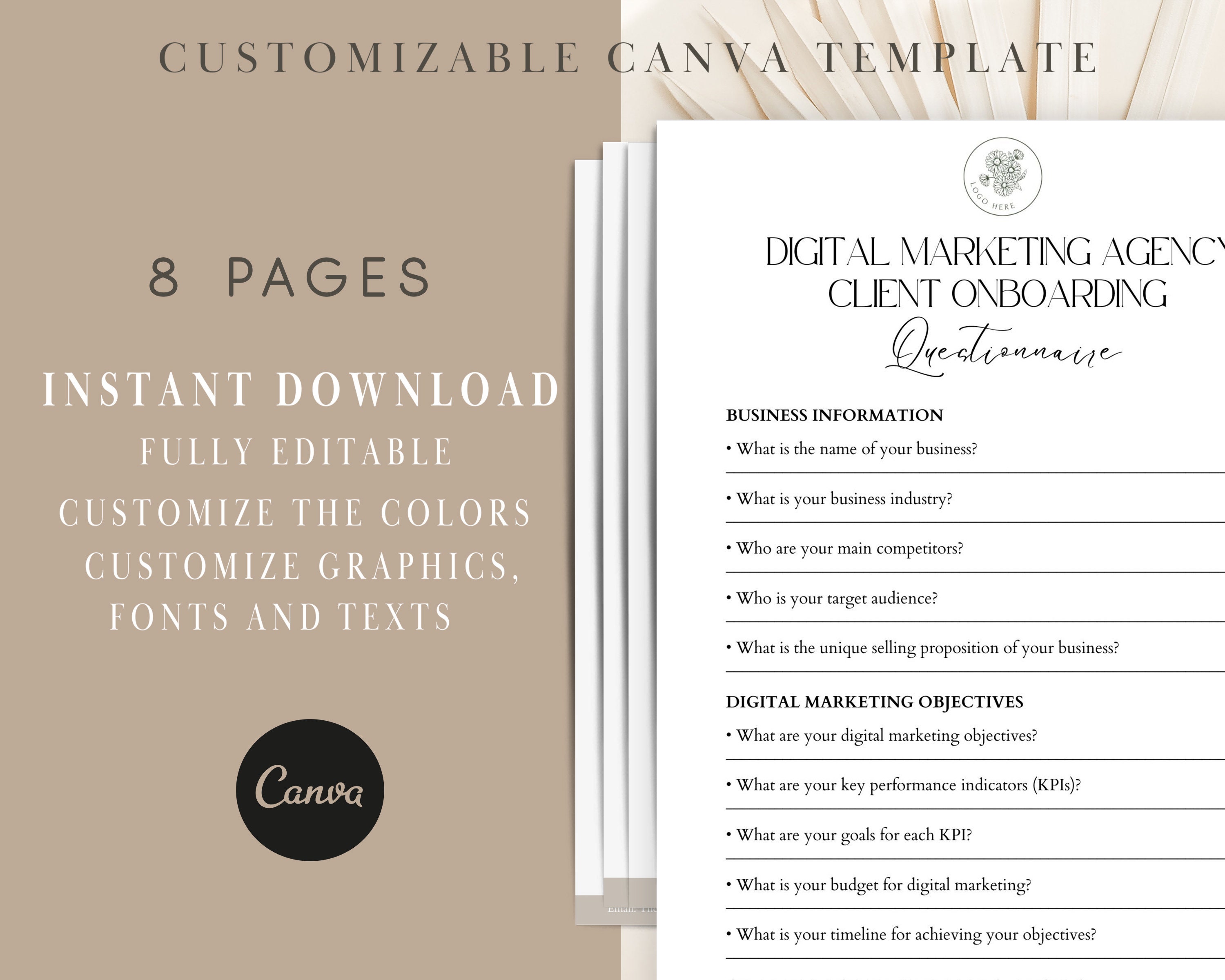 Editable Digital Marketing Agency Client Onboarding Questionnaire Form ...