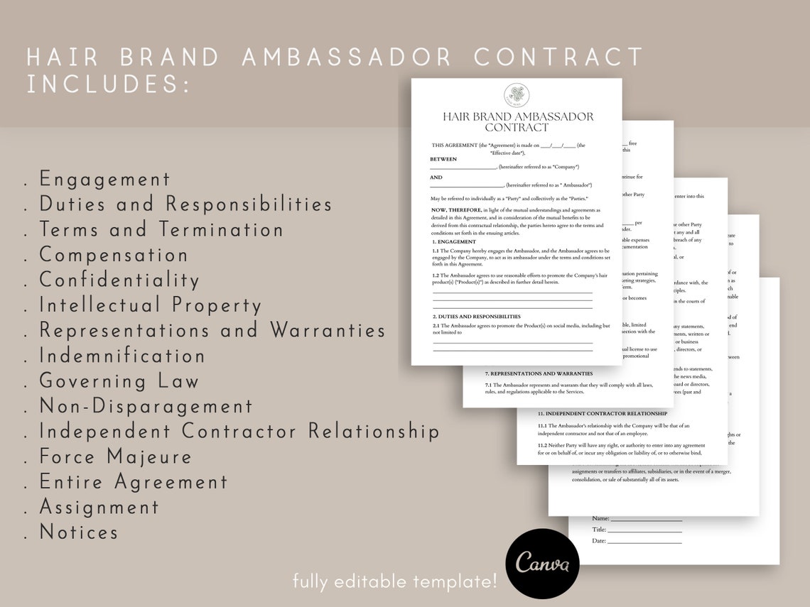 Hair Brand Ambassador Contract Template, Brand Ambassador Agreement ...