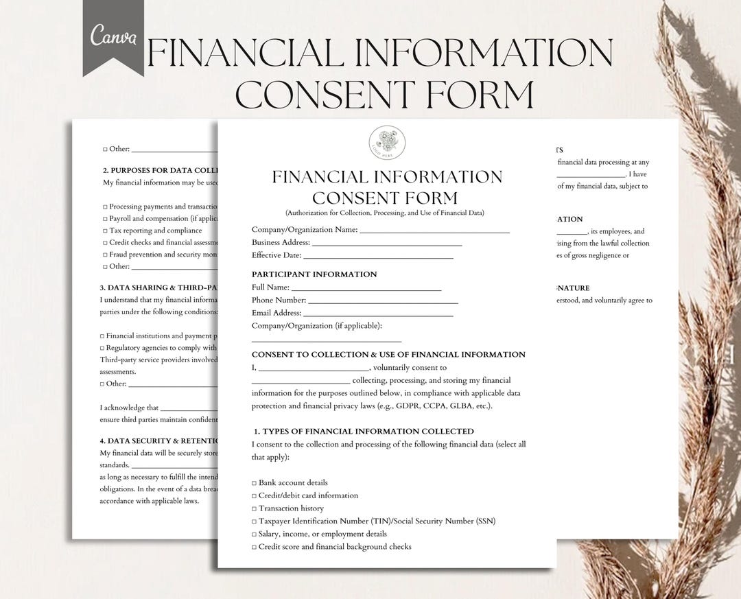Financial Information Consent Form Template PDF, Canva - Etsy
