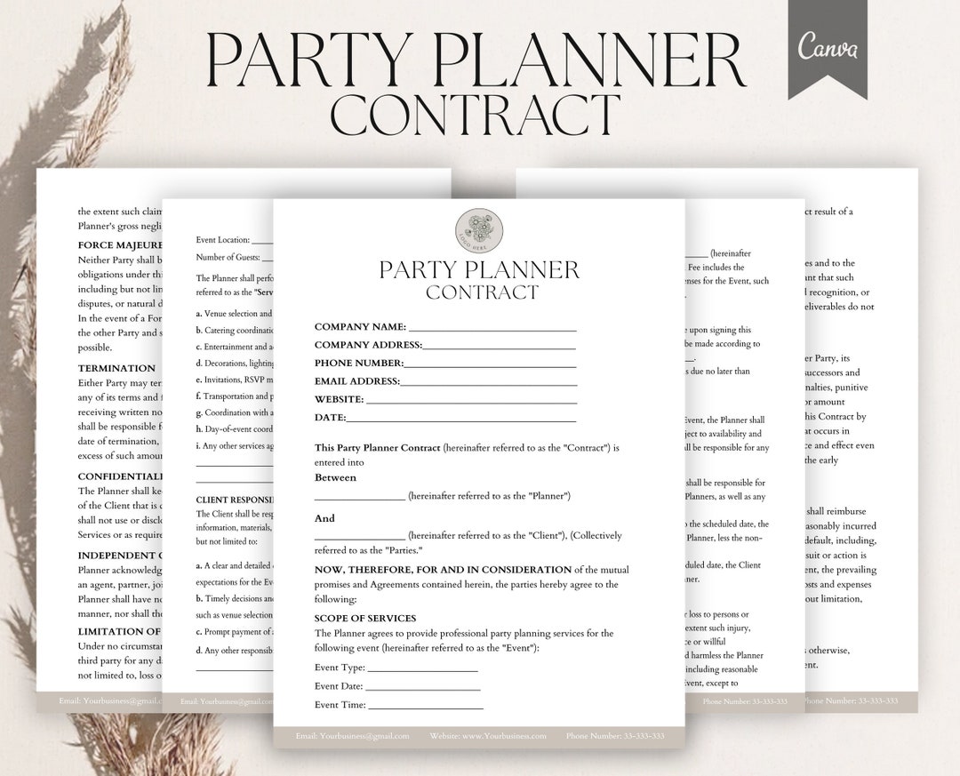 Editable Party Planner Contract, Party Planner Client Form, Event ...