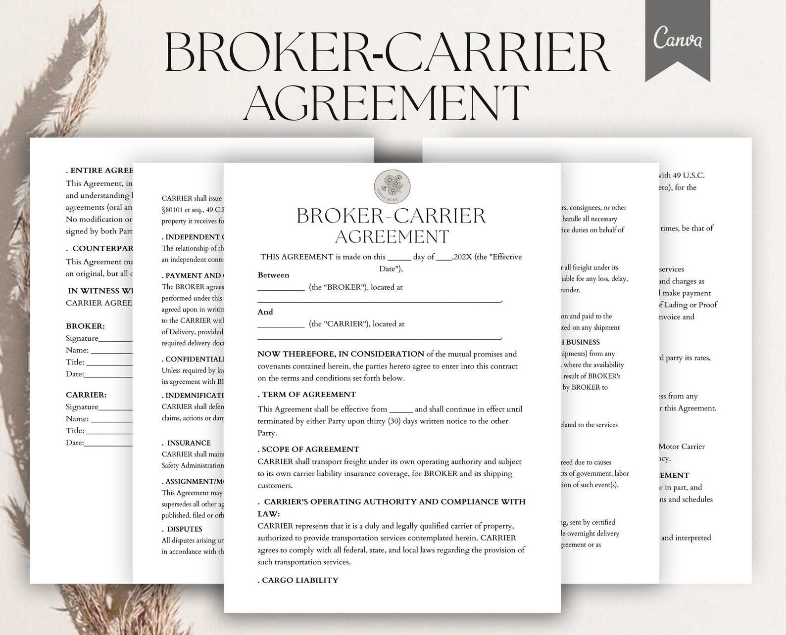 Editable Broker-carrier Agreement, Logistics Service Agreement, Carrier ...