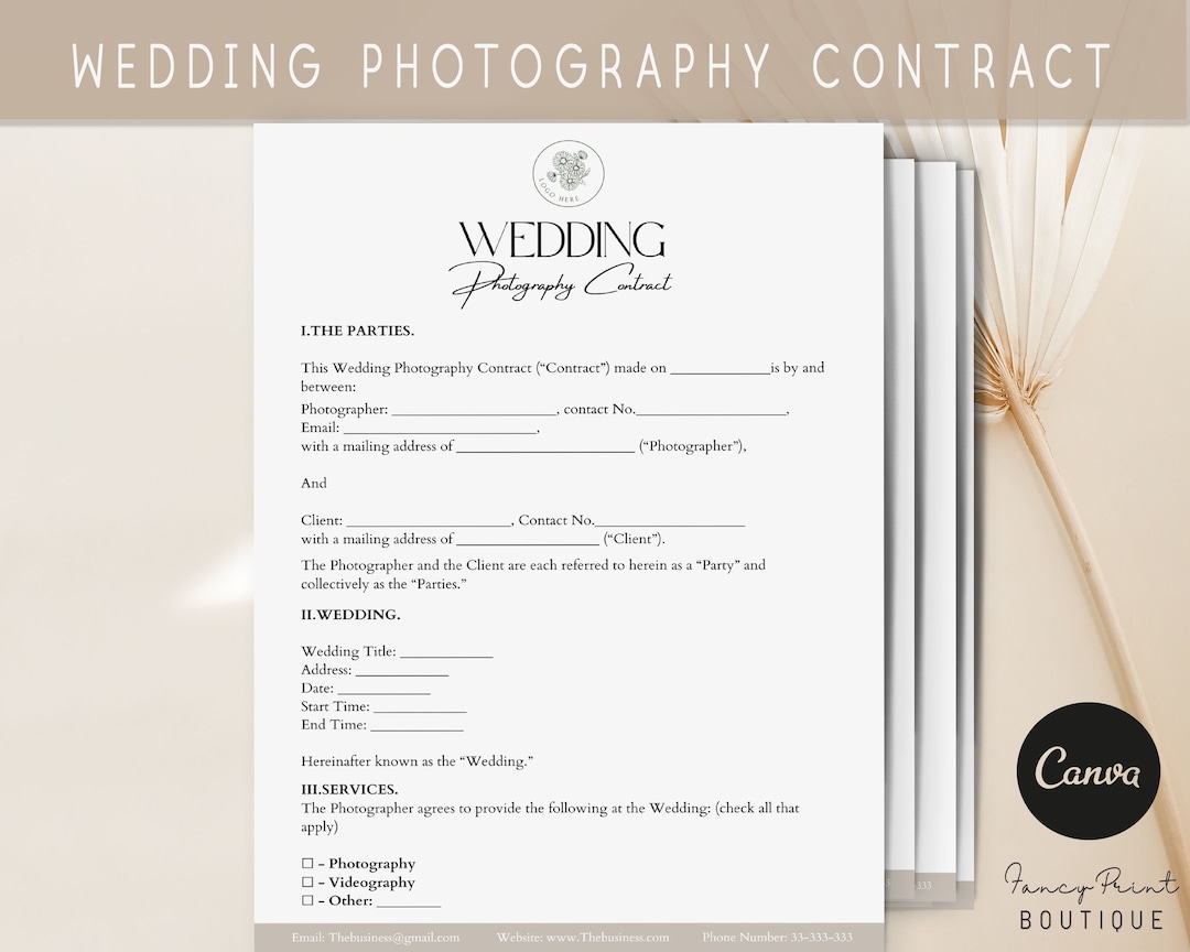 Wedding Photography Contract Template, Photography Forms, Photography ...