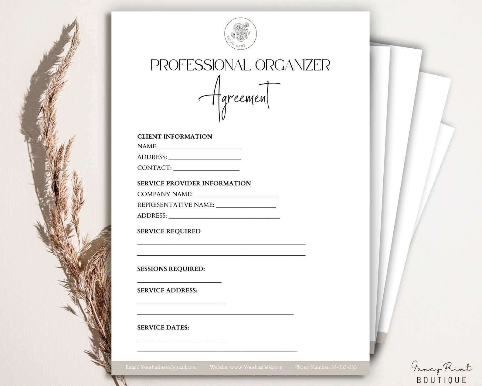 Editable Professional Organizer Agreement, Organizer Contract Template ...