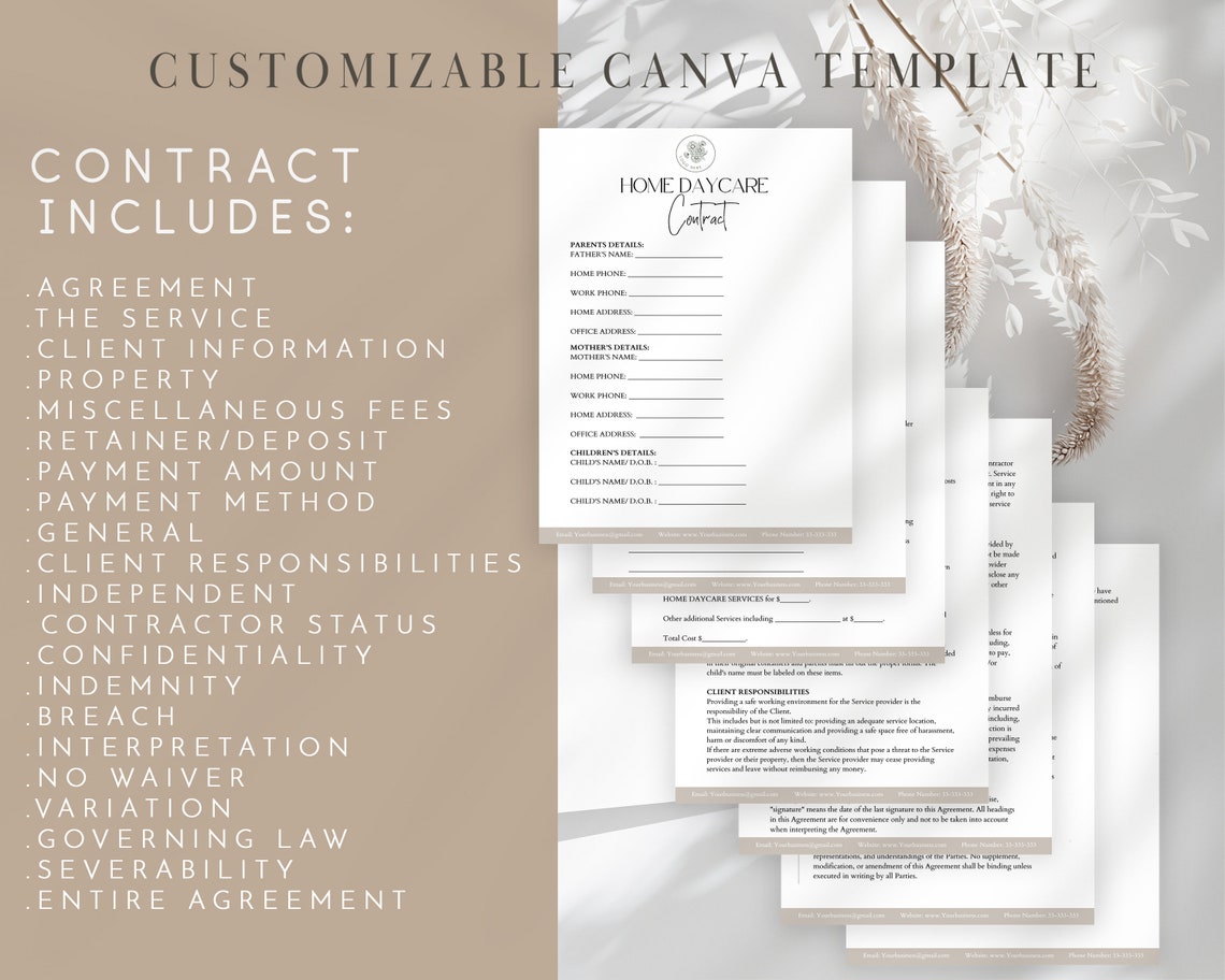 Editable Home Daycare Contract Template, Home Daycare Agreement Form ...