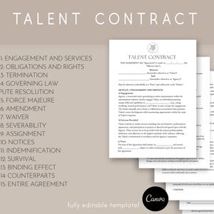 Talent Contract, Talent Agreement, Talent Representation Contract, Pdf ...