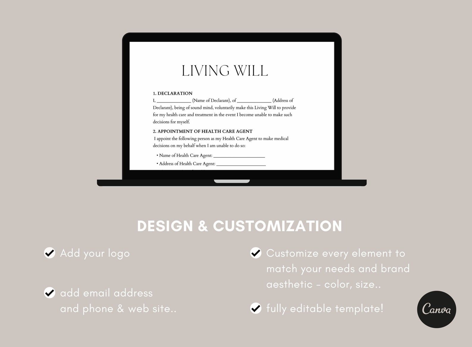 Editable Living Will Form, Living Will Template, Living Will ...