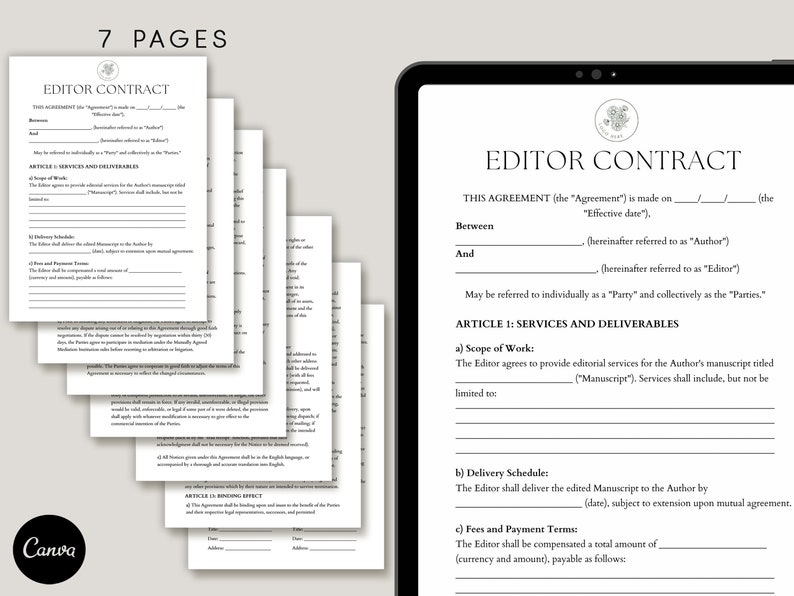 Editor Contract Template, Editing Services Contract ,editorial Services ...