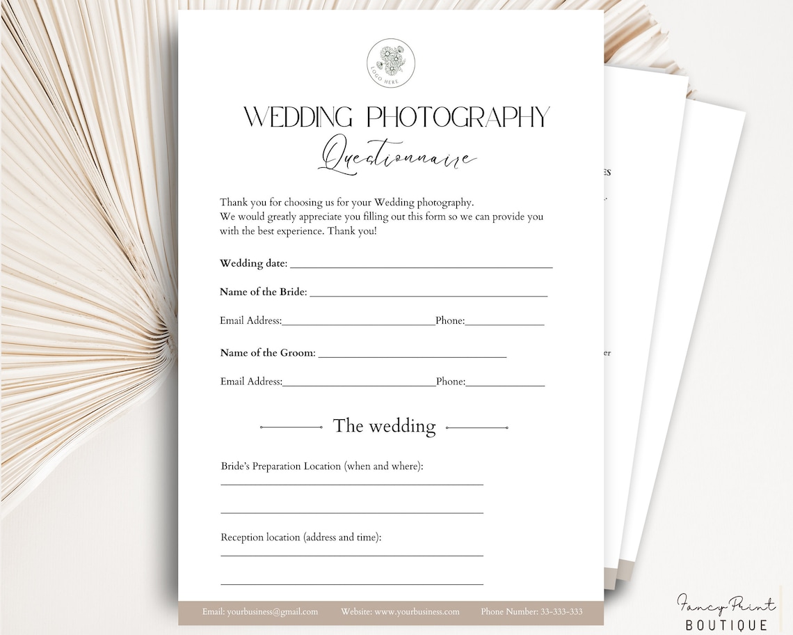 Wedding Photography Questionnaire Template, Photographer Forms ...