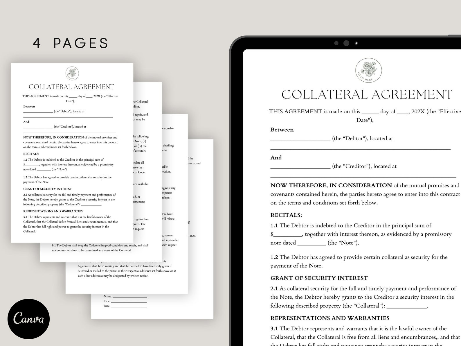 Editable Collateral Agreement Template, Form of Collateral Agreement ...