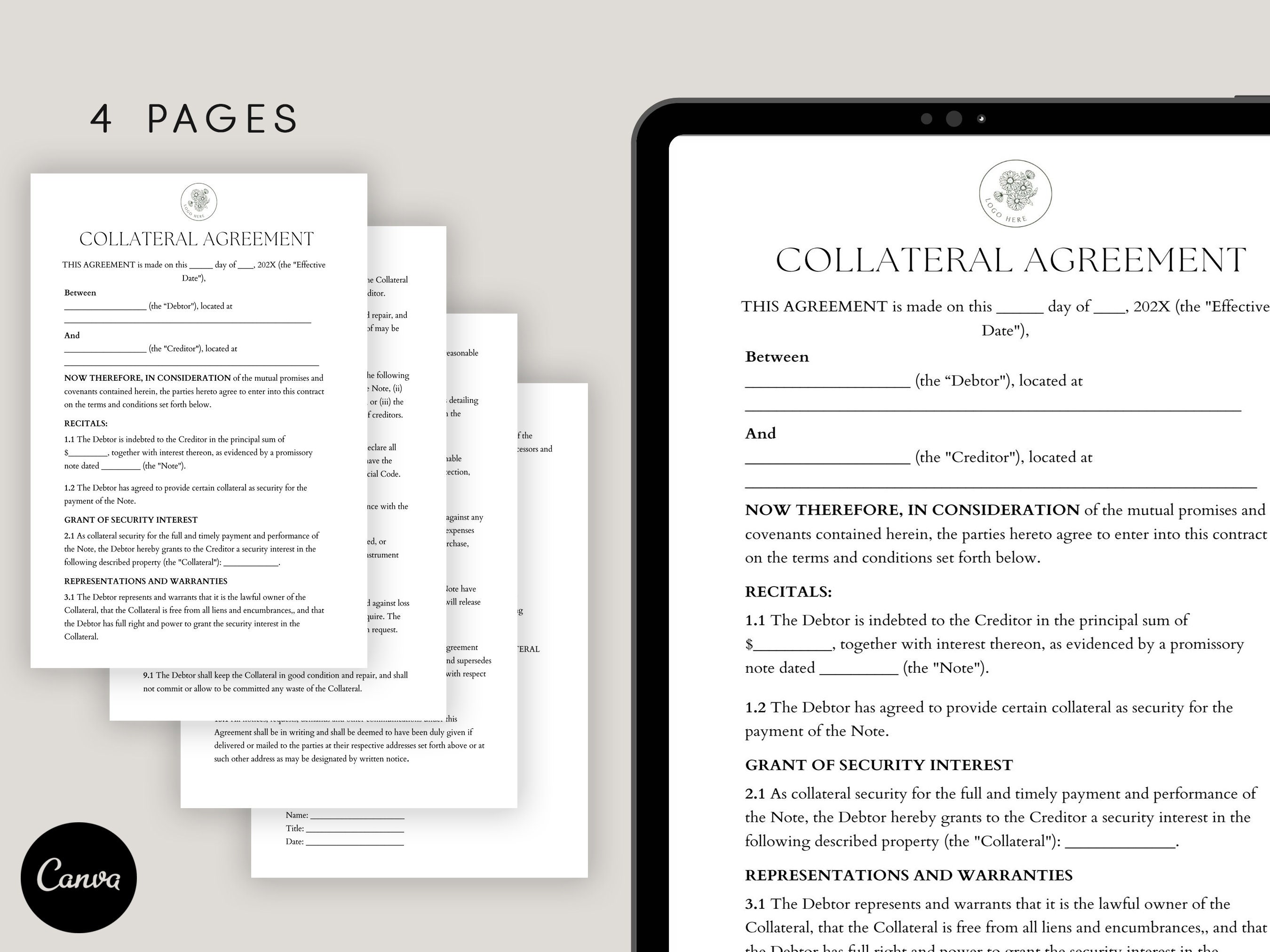 Editable Collateral Agreement Template, Form of Collateral Agreement ...