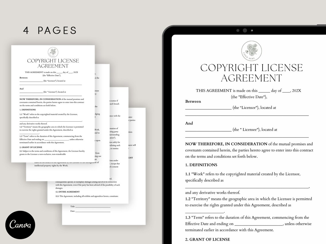 Copyright License Agreement Editable Template, Licensing Agreement ...