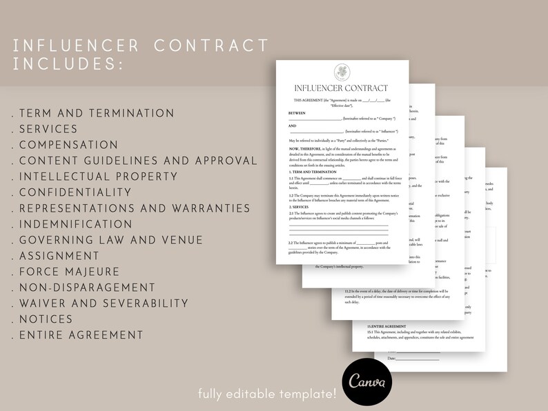 Influencer Contract Template, Brand Ambassador Forms, Social Media ...