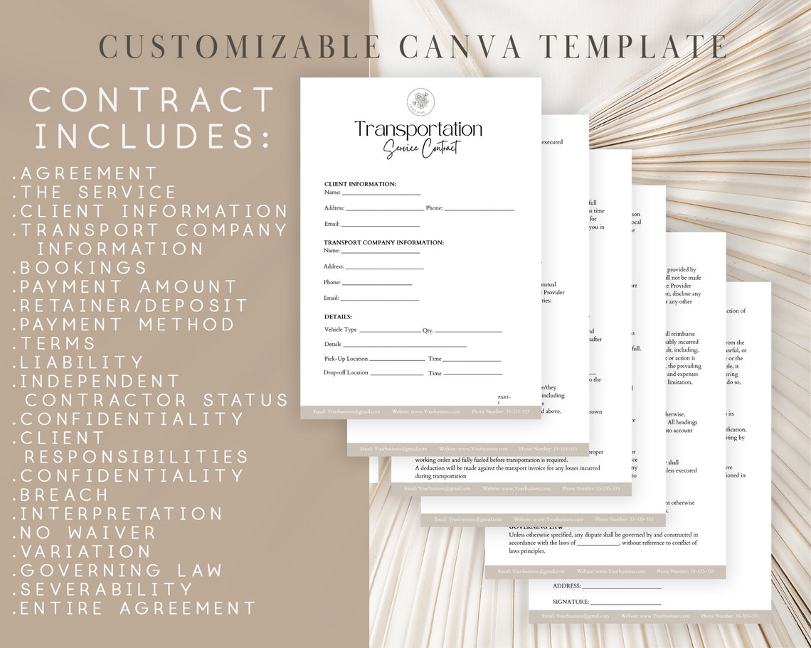 Transportation Service Agreement, Editable Event Transportation ...