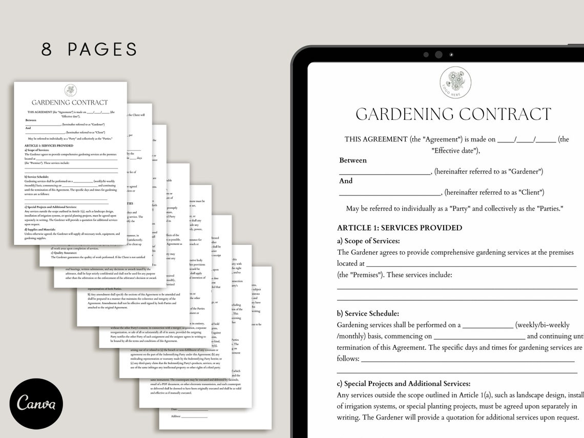 Gardening Contract Template, Garden Maintenance Contract, Landscaping ...
