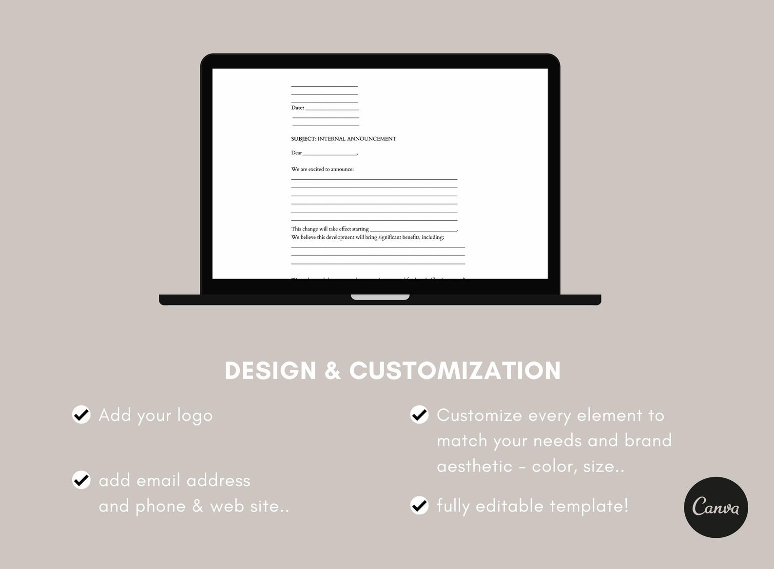 Internal Announcement Letter Template, PDF, Canva - Etsy