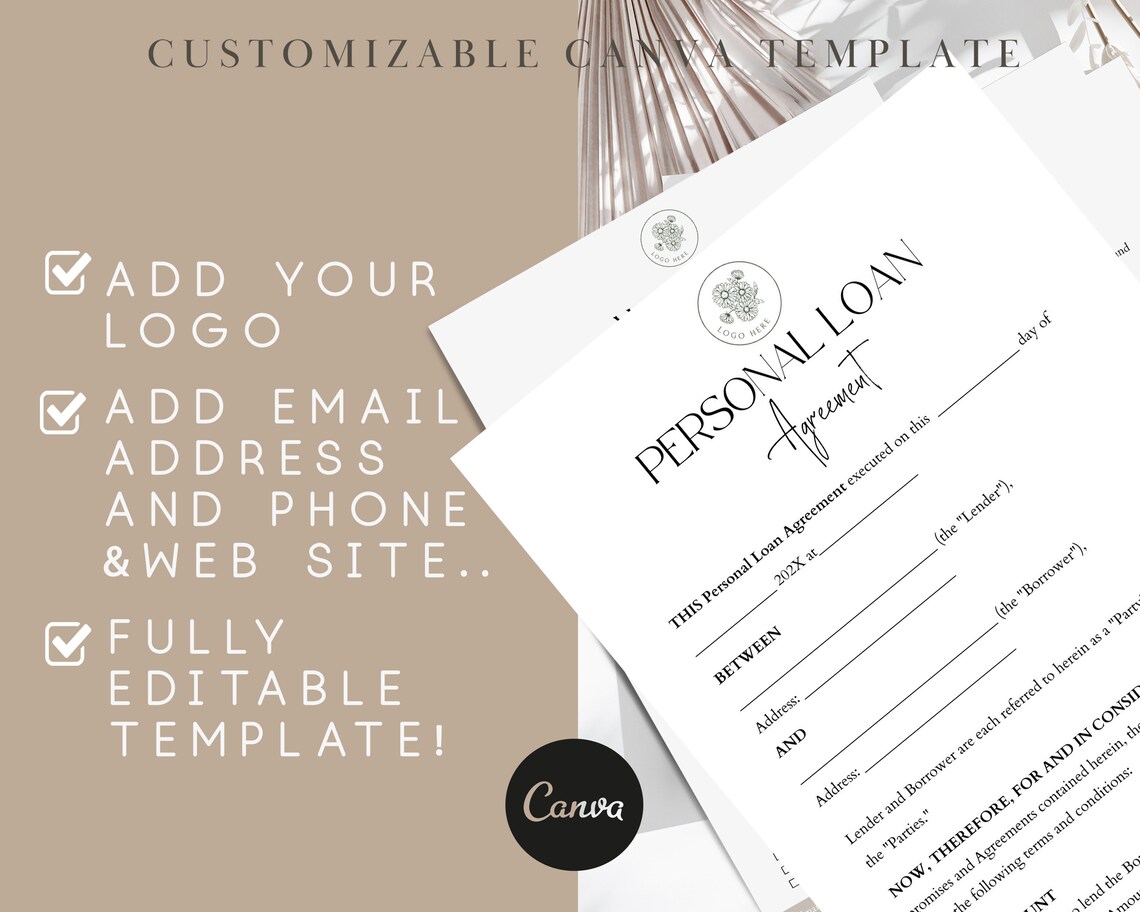 Personal Loan Agreement Template, Editable Personal Loan Contract ...