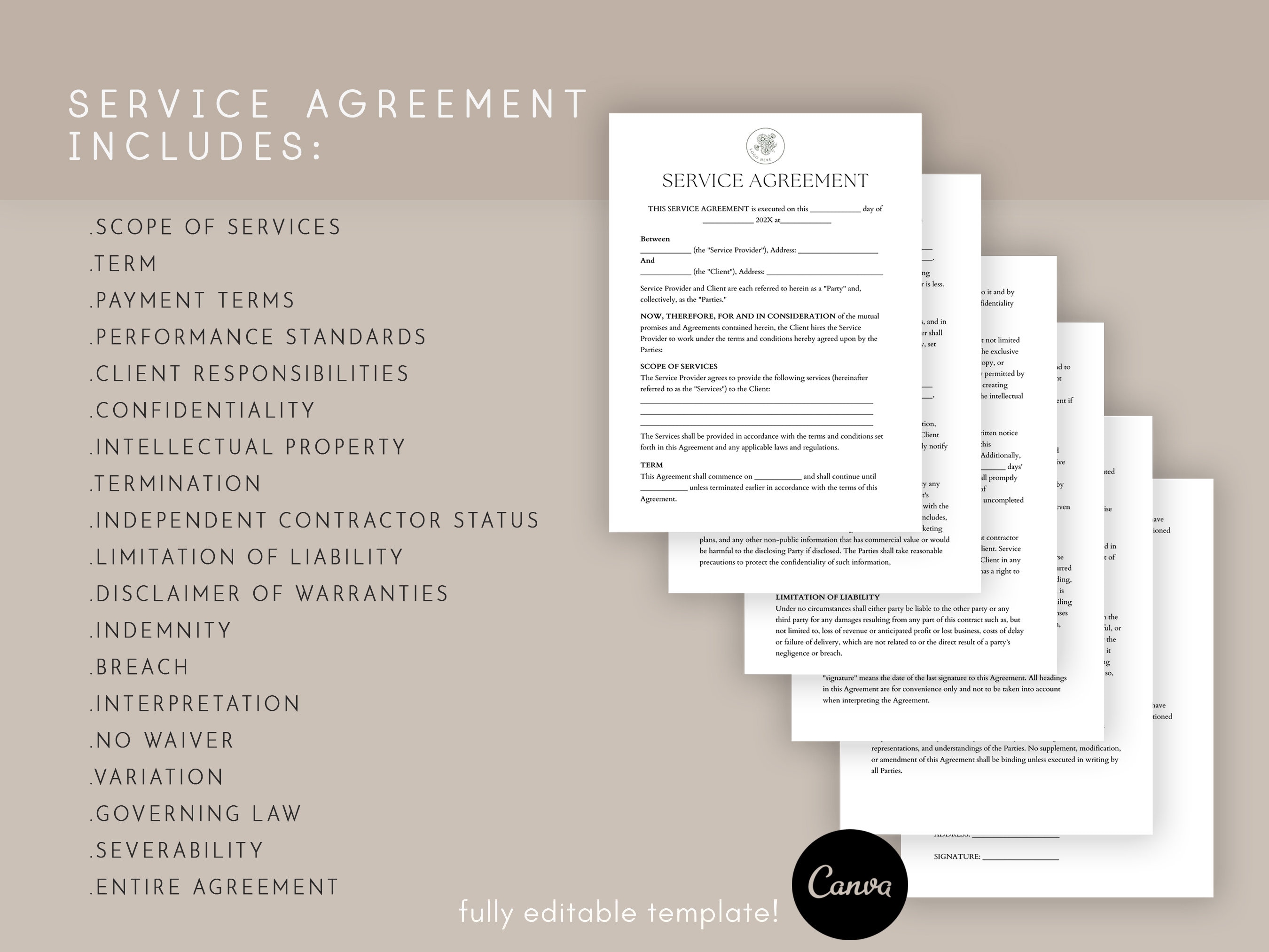 Editable Service Agreement, Service Terms and Conditions ,service ...