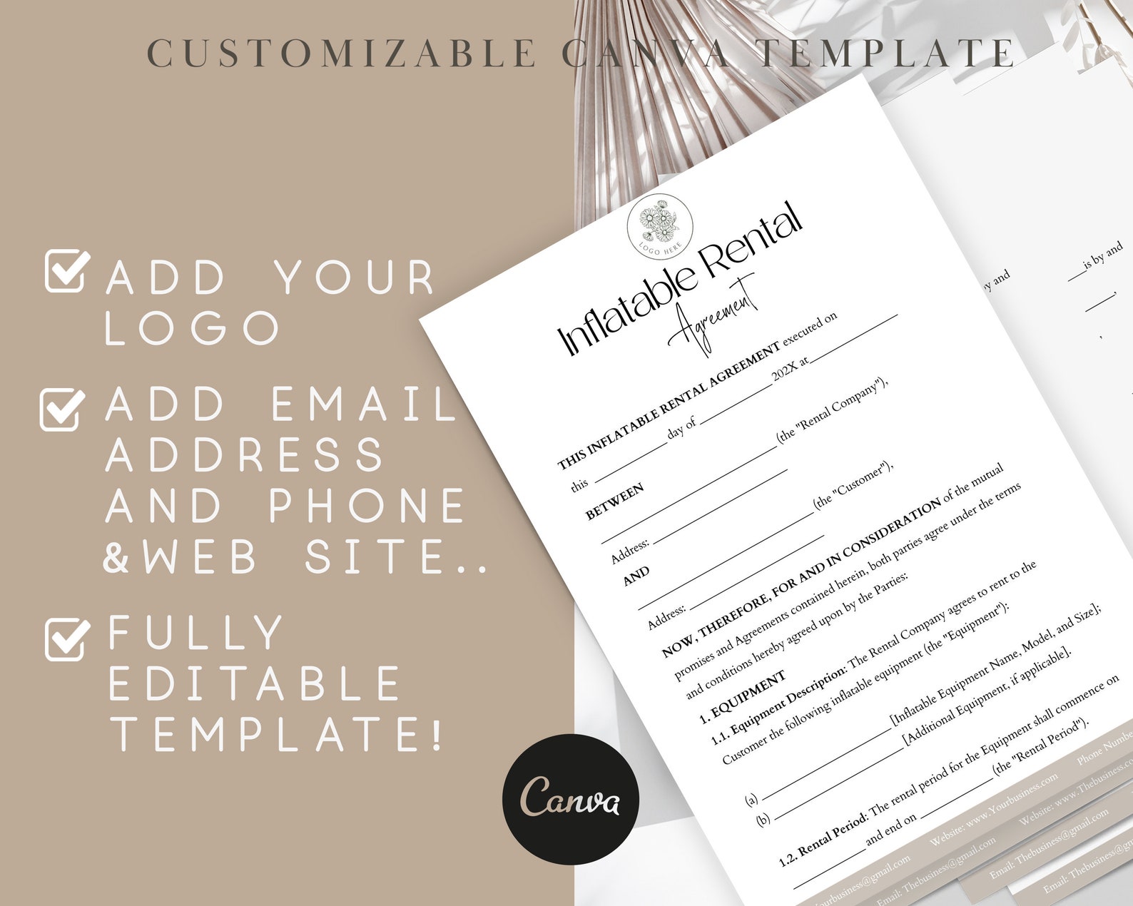 Editable Inflatable Rental Agreement, Inflatable Rental Contract ...