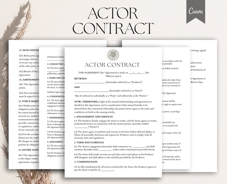 Actor Contract Template, Actor Agreement Form, Performance Contract ...