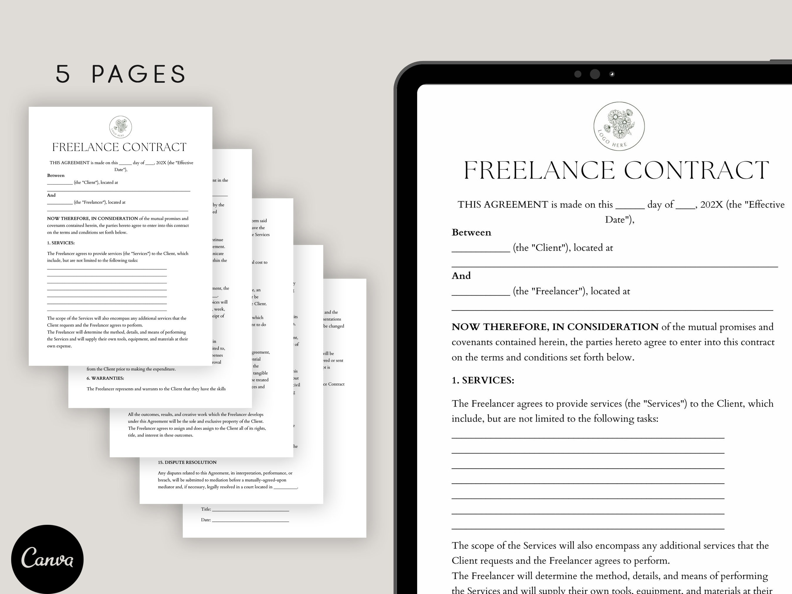 Freelance Contract Template, Editable Contract for Freelancers ...