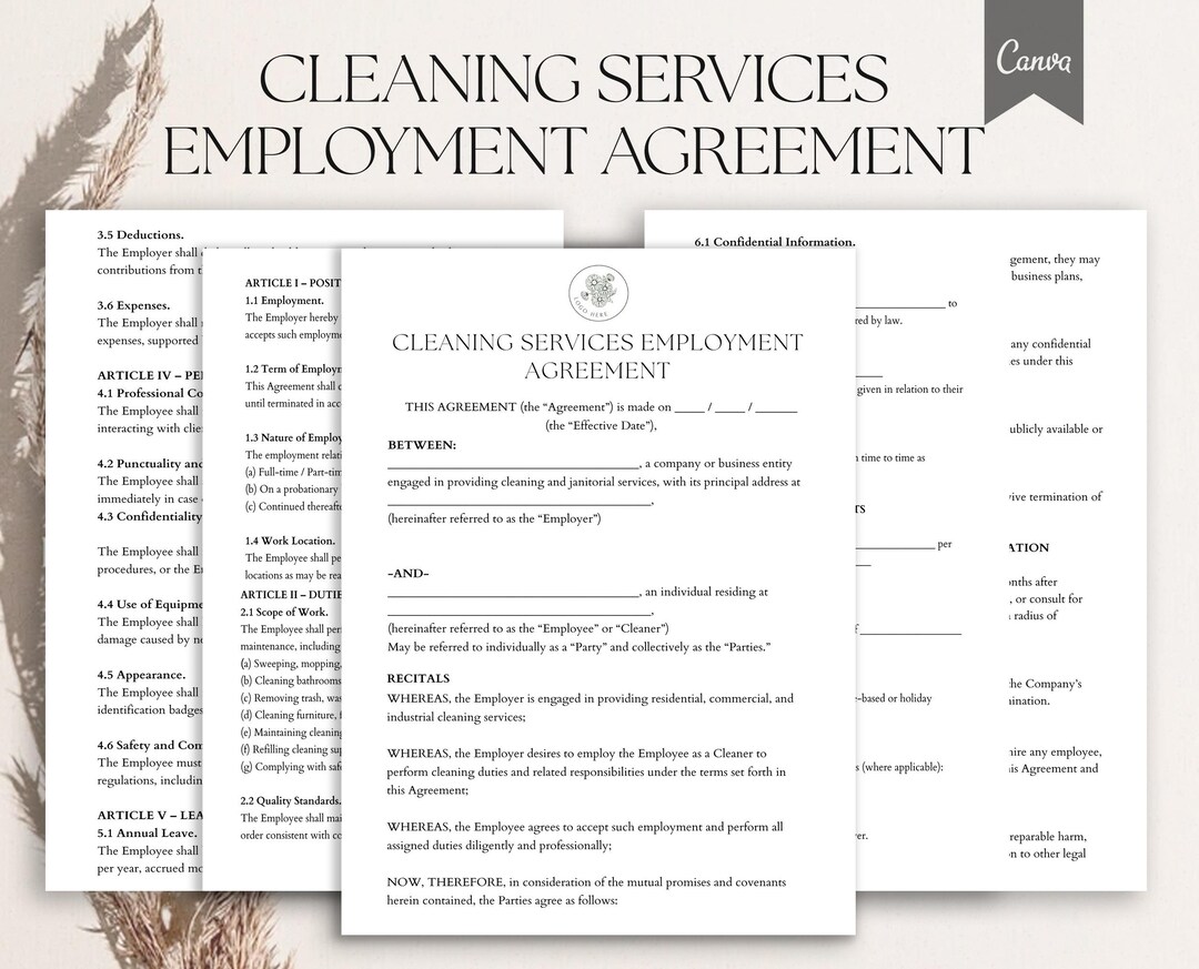 Cleaning Services Employment Agreement Template, Janitorial Staff ...
