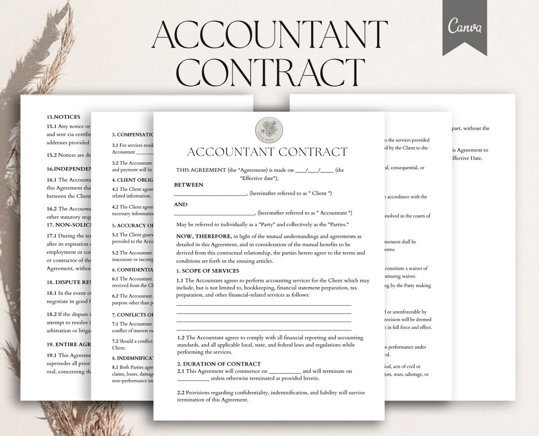 Accountant Contract, Editable Accounting Services Agreement, Financial ...