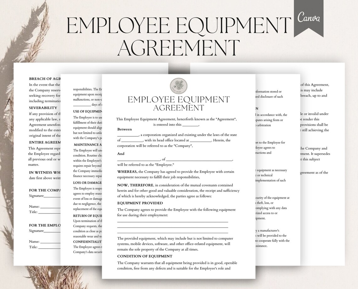 Editable Employee Equipment Agreement Workplace Equipment - Etsy