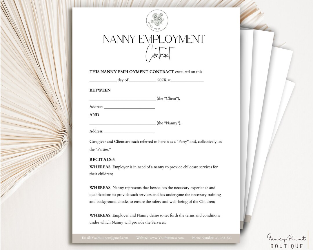 Editable Nanny Agreement Template, Nanny Contract Form, Nannying ...