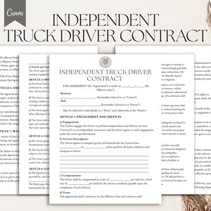 Independent Truck Driver Contract, Owner-operator Trucking Contract ...